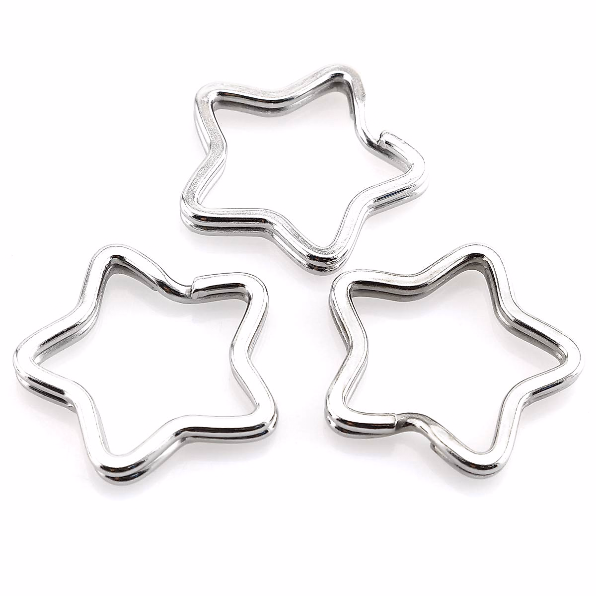 Heyous 10pcs Creative Flat Key Ring Silver DIY Metal Key Holder Keyring Keychain Hoop Loop Star Shape