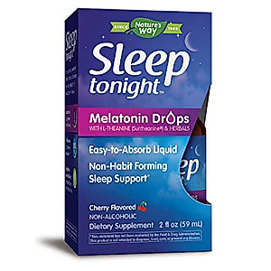 Nature's Way Sleep Tonight Melatonin Drops with L-Theanine, Non-Habit Forming Support*, 2 Oz, Cherry Flavor