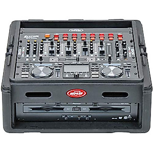 SKB Cases 1SKB-R102 10x2 Roto Rack/Mixer Console, 10U Slanted Rackmount on top, 2U rackmount in front, Steel Threaded Rails, Hard Lid and Doors, Side Access Ports for Cable Routing