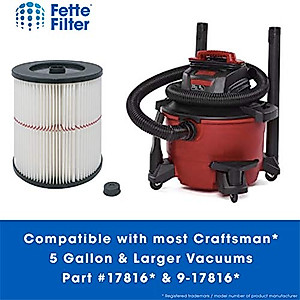 Fette Filter - Pack of 1 - General Purpose Cartridge Filter | Replacement Filter Compatible with Craftsman Red Stripe Vacuums - Compare to Part #17816 9-17816