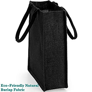 DEAYOU 8 Pack Jute Burlap Tote Bag, Burlap Gift Bag with Handle, Jute Beach Tote Laminated Interior, Reusable Lined Grocery Shopping Bag for Bridesmaid, DIY, Wedding,9.8''x11.8''x3.9'', Black