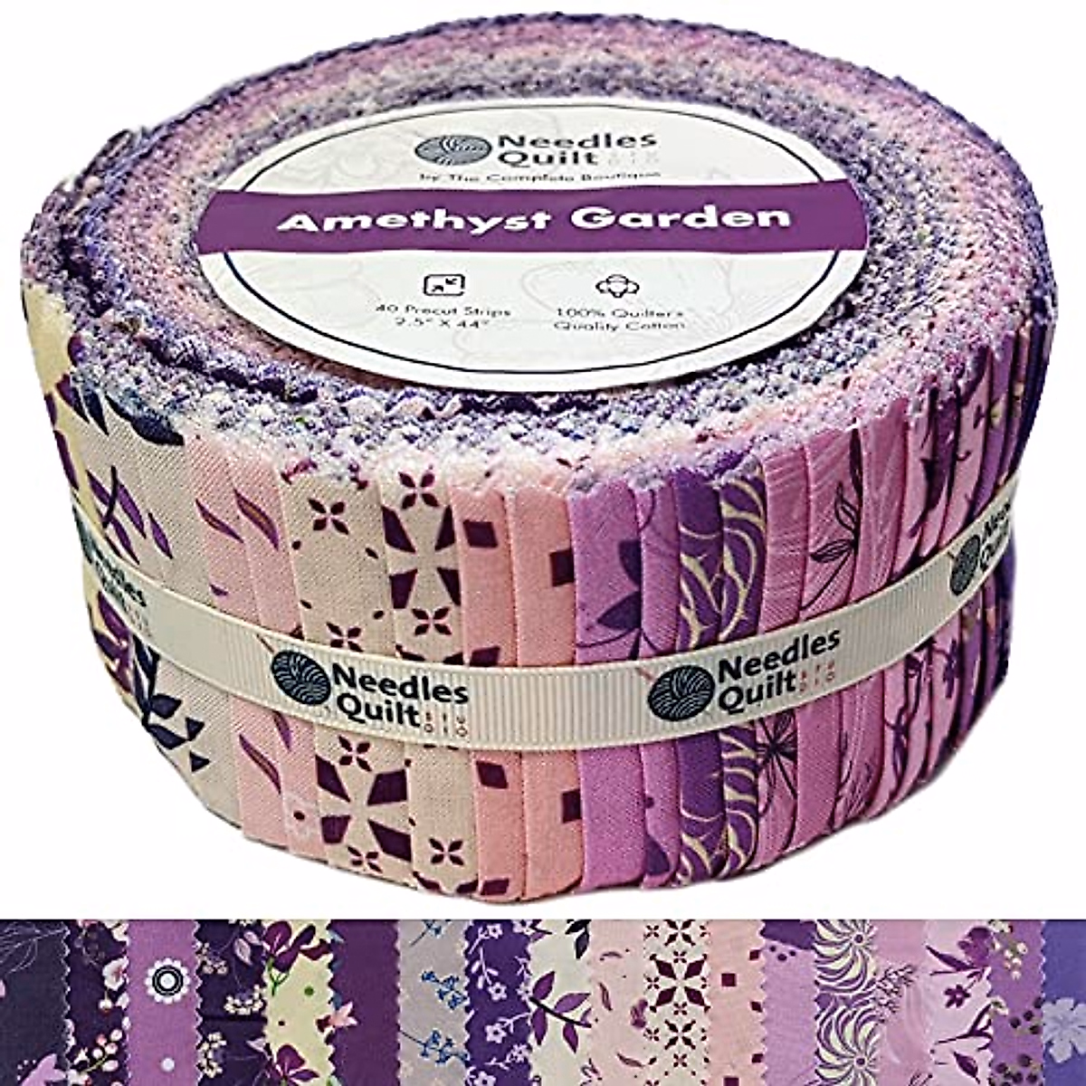 Needles Quilt Studio - 2.5" Precut 40 Fabric Strip Bundle (Amethyst Garden) | Cotton Strips Bundles for Quilting - Jelly Rolls for Quilting Fabrics Quilters & Sewing - Jellyroll Cloth for Quilts