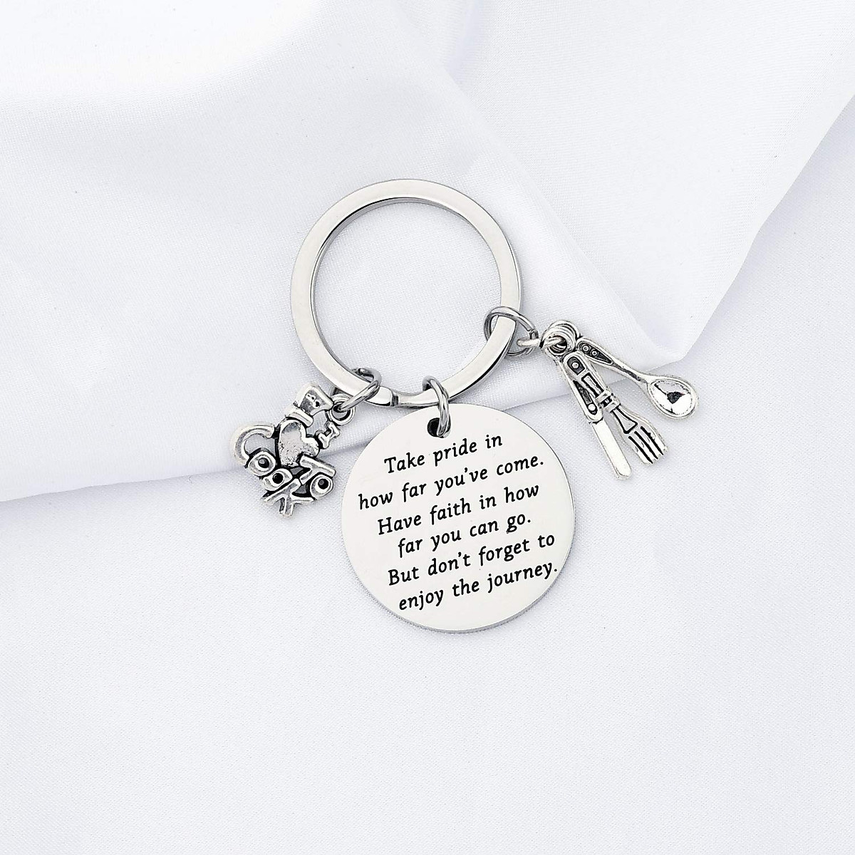 Chef Keychain Gifts Culinary School Gifts Chef Charm Cooking Jewelry Cooking Lover Gift Take Pride in How Far You Have Come (silver)