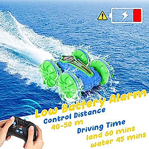 Acekid 2 Pack Amphibious Remote Control Cars for Boys 5-12, 4WD 2.4GHz Waterproof RC Stunt Car for Kids, Rotating 360° Off Road All Terrain RC Vehicle Water Beach Pool Toy