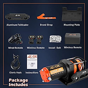 AC-DK 2500 lb ATV/UTV Winch Synthetic Rope Kits, 12V Winch with Wireless Remote for Off Road Trailer Boat RV Towing Winches, Waterproof Winch with Mounting Plate and Wired Remote
