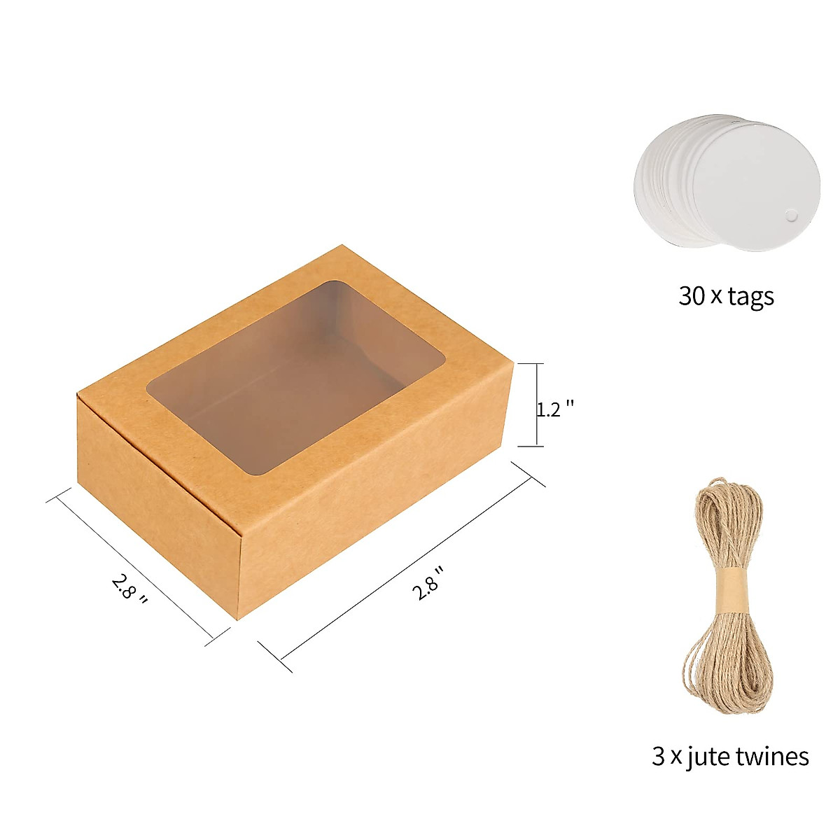 Soap Box, COTOPHER 30Pcs Small Soap Packaging Boxes 3.5x2.35x1.2 Inch Mini Kraft Boxes with Window Soap Boxes for Homemade Soap Candy Chocolate Bakery Cookies Soap Packaging