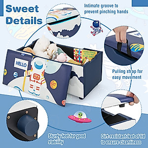 Costzon Kids Toy Storage Bench, Upholstered Toy Organization Chest with Padded Cushion Seat, Carry Handles, Faux Leather Foot Rest Ottoman Stool for Playroom, Bedroom, Living Room (Cloud)