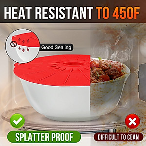 Guvvie Silicone lids - 5 Pack Heat Resistant Microwave Splatter Cover, Reusable silicone Suction lids for food storage Fits Bowls, Cups, Skillets, Plates, Pots, Pans StoveTop, Oven, Fridge Safe