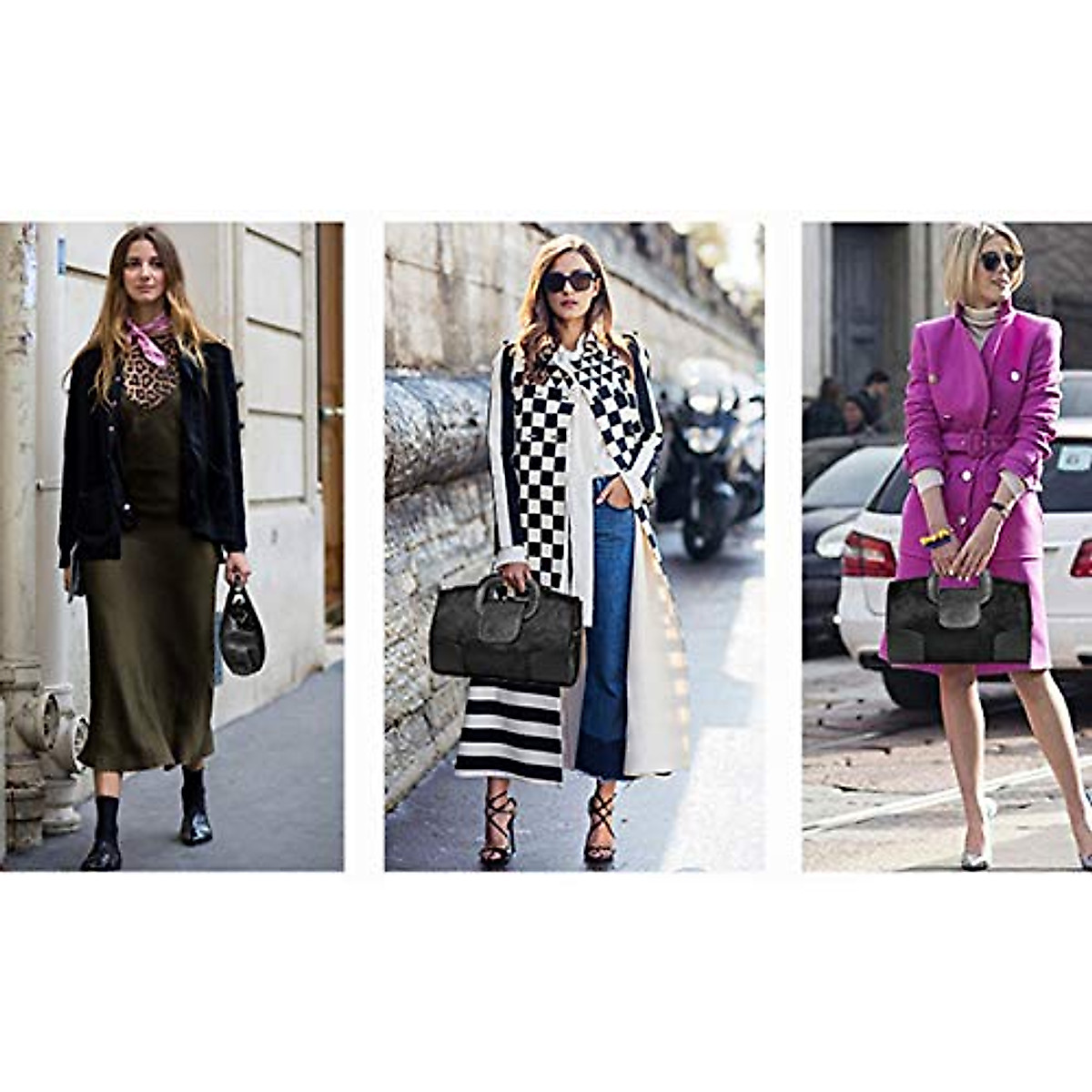 CLARA Women Vintage Flap Tote Top Handle Satchel PU Leather Clutch Handbag Purse Shoulder Bag (00358Black)