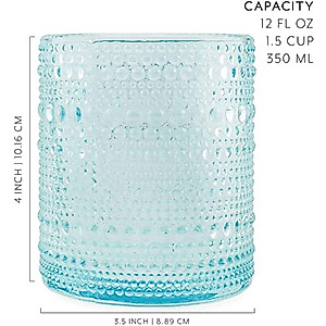 Darware Hobnail Drinking Glasses (12oz, 6pk, Blue); Old-Fashioned Beverage Glasses for Tabletop, and Bar Use and Candle Jars