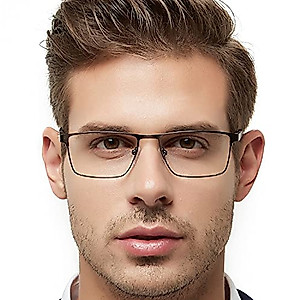 OCCI CHIARI Mens Rectangle Full-Rim Metal Black Non-prescription Clear Optical Glasses 54mm (A -Brown)