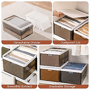 Storage Bin With Lid, 3 pack foldable storage bin, Stackable plastic closet organizer, Divider with handle, Foldable drawer organizer for toys and clothing