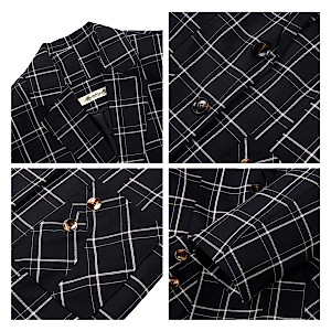 Womens 2 Piece Plaid Suits Casual Slim Fit Two Button Blazer and Pants Suit Set for Work Business Office(Black,Medium)