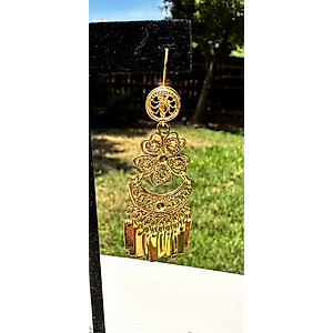 Folklorico Dance Mexican Gold Filigree Earrings, Small Flower Dangle, Day of the Dead, Mexican Earrings