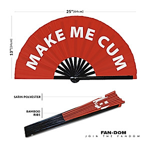 Make Me Cum hand fan foldable bamboo circuit hand fan funny gag slang words expressions statement gifts Festival accessories Rave handheld Circuit event fan Clack fans (Red)