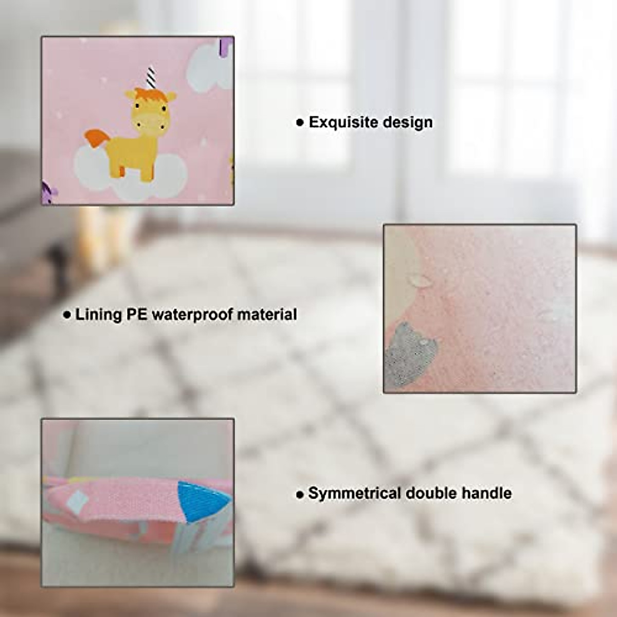 QUEENLALA Large Storage Basket,Laundry Hamper/Bathroom/Home Decor/Collapsible Round Storage Bin,Boys and Girls Hamper/Boxes/Clothing（Round-Rec-Pink Unicorn）