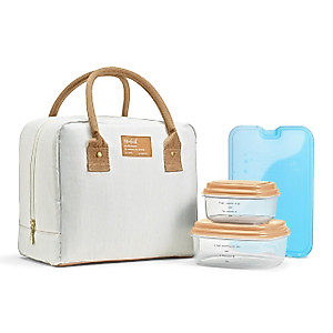 Fit & Fresh Lunch Bag For Women, Insulated Womens Lunch Bag For Work, Leakproof & Stain-Resistant Large Lunch Box For Women With Containers, Zipper Closure Bloomington Lunch Bag, Ivory Woven