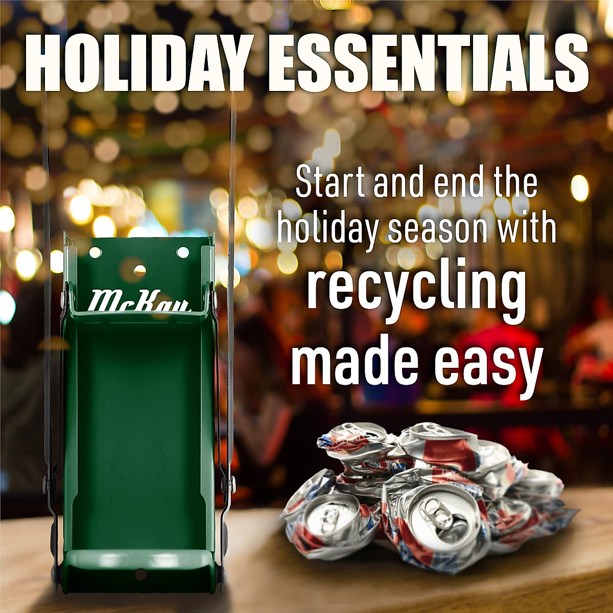 McKay 16 oz. Metal Can Crusher, Heavy-Duty Wall-Mounted Smasher for Aluminum Seltzer, Soda, Beer Cans and Bottles for Recycling - Hunter Green