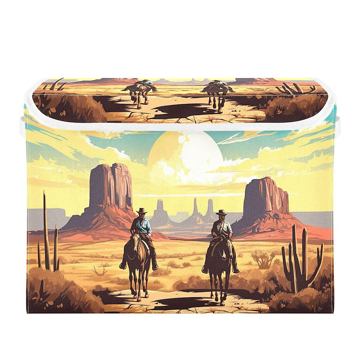 Nander Western Desert Cowboy Storage Basket,Collapsible Storage Box Lidded Home Storage Bin for Closet,Office,Bedroom,Nursery