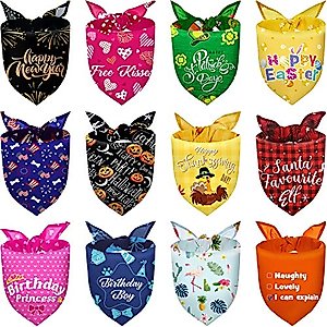 12 Pieces Holiday Dog Bandanas Halloween Dog Scarf Thanksgiving Christmas Birthday Summer Hawaii Daily Festival Costume Supply Pets Dog Scarf Bandana for Dogs Cats Pets Costume (Small)