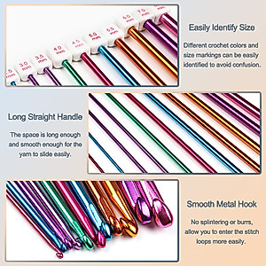 Coopay Long Crochet Hook Set, 11pcs Tunisian Crochet Hooks Multicolor Afghan Crochet Needles for Crocheting, 2mm(B)-8mm(L), Great Knitting & Crochet Supplies Tool Set for Beginner, Crocheter & Knitter