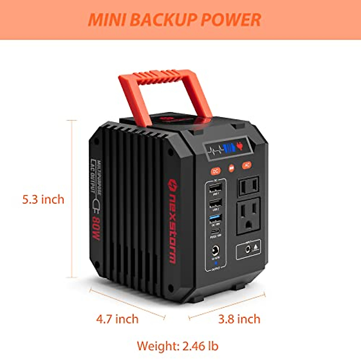 Portable Power Station, 88.8Wh Small Generator Super Quiet Backup Lithium Battery with 110V/80W AC Outlet DC USB QC3.0, Camping Light for Airplane Home CPAP Emergency Power Outage Laptop Phone Solar