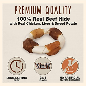 Cadet Gourmet Triple-Flavored Ring - Beef Hide Kabob Dog Treats - Healthy & Natural Chicken, Liver, & Sweet Potato Dog Treats for Dogs Over 30 lbs. (2 Count)