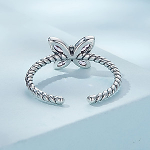 Pink CZ Butterfly Open Statement Rings Sterling Silver 925 Rhinestone Crystal Promise Engagement Ring Wedding Finger Bands Stacking Band Adjustable Cute Jewelry Gifts for Women