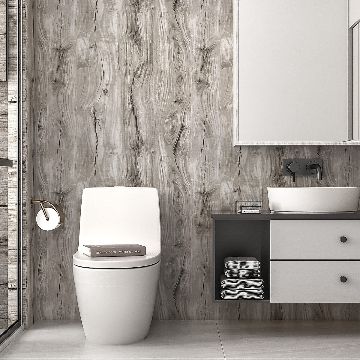 Wallercity 24''x118'' Grey Wood Contact Paper for Countertops Peel and Stick Wallpaper for Cabinets Wooden Countertops Contact Paper Vinyl Waterproof Kitchen Stick Paper for Shelf Liner Removable