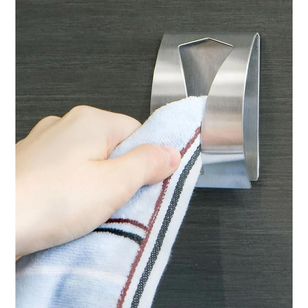 4 Pieces Self Adhesive Towel Hook Holder Grabber, Kitchen Dish Towel Holder, Stainless Steel Kitchen Dish Wall Mount Non-Drilling Towel Hook Tea Towel Holders for Kitchen Bathroom