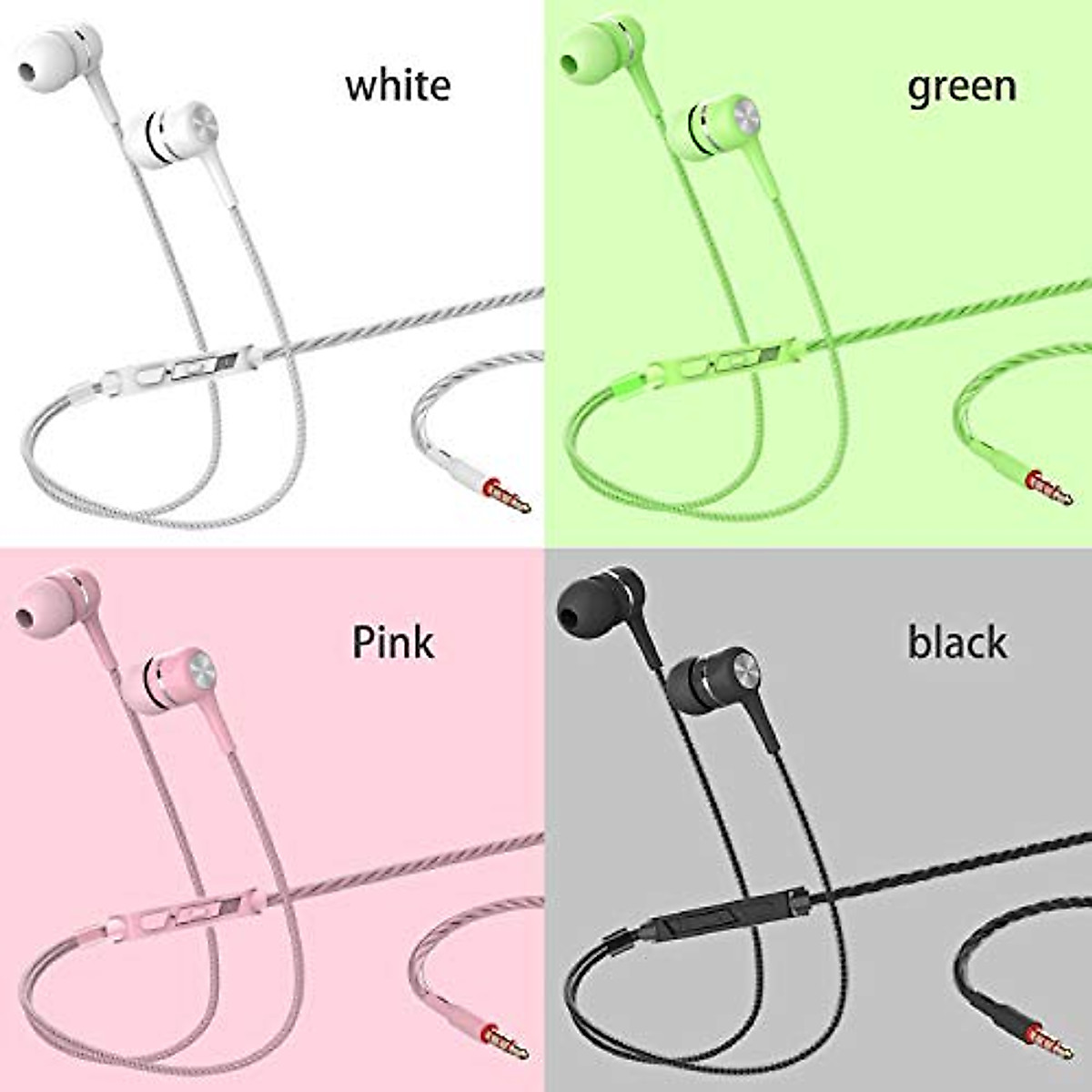 YNR A12 Headphones Earphones Earbuds Earphones, Noise Islating, High Definition, Fits All 3.5mm InterfaceStereo for Samsung, iPhone,iPad, iPod and Mp3 Players(Black+White+Pink+Green 4pairs)
