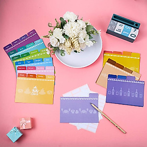 Outus 36 Pieces Recipe Card Dividers Tabs Include 24 Labelled and 12 Blank Tabs 60 Adhesive Labels Fit 4 x 6 Inch Cards for Recipe Box Organize (Bright Style)