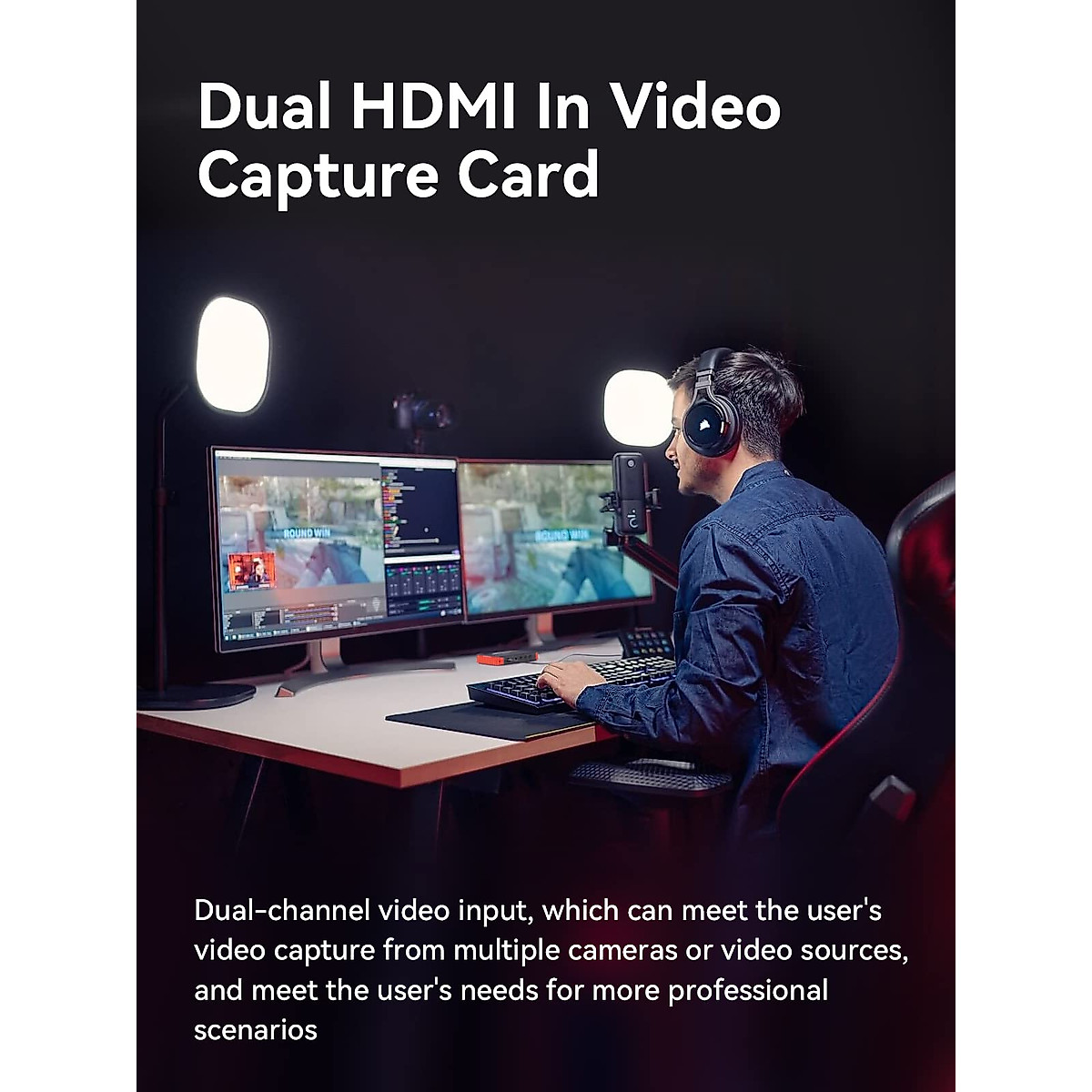 Video Capture Card - SOOMFOM Dual HDMI Input Game Capture Card with 1080P60 HDMI Loop-Out, Stream and Record at 1080P 60fps for Live Streaming, Conference and More