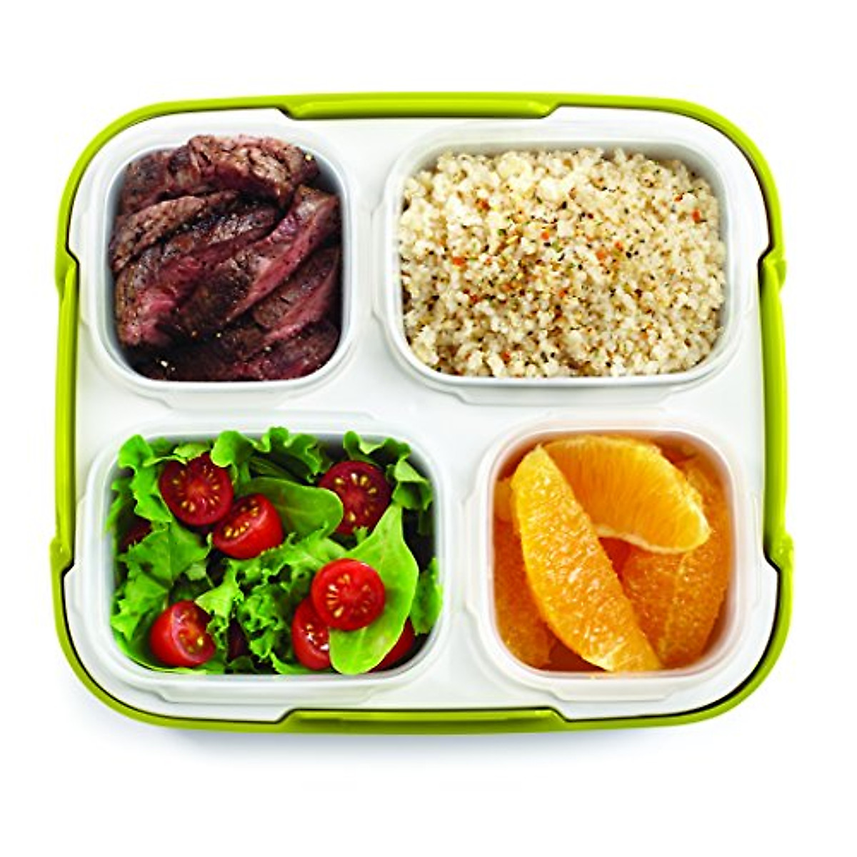 Rubbermaid Balance Pre Portioned Meal Kit Food Storage Containers, White/Citron, 11 Piece Set including Lids | Bento Box Style | Microwave and Dishwasher Safe