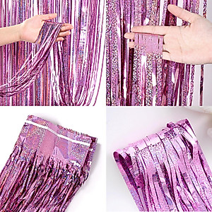 4 Pack Pink Tinsel Curtain Metallic-12.8x8.2 Feet, Slmeno Glitter Pink Fringe Curtain, Pink Party Curtain, Pink Tinsel Backdrop, Pink Streamer Backdrop, Pink Foil Fringe Curtain, Pink Glitter Backdrop