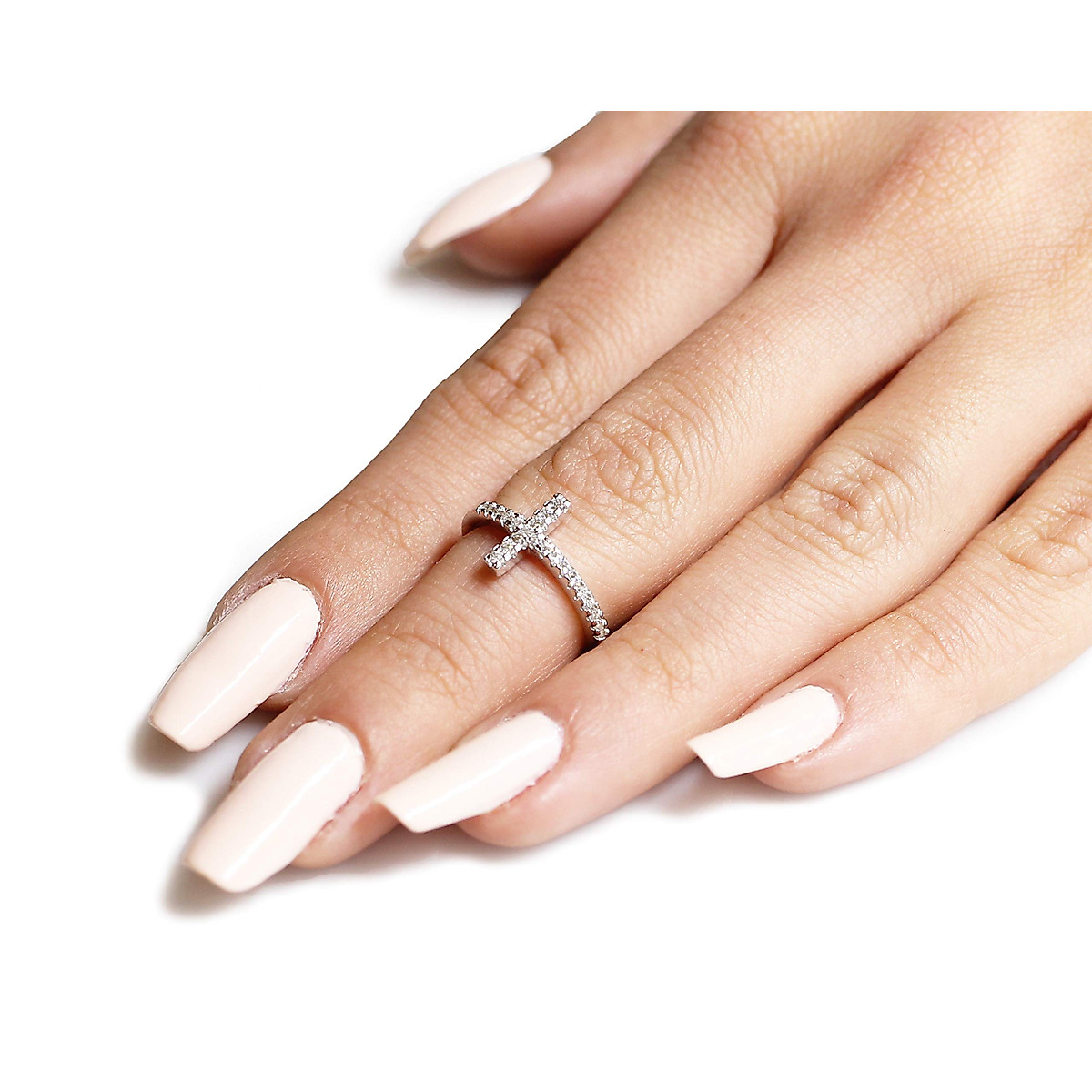 CloseoutWarehouse Cubic Zirconia Christian Sideway Cross Ring Sterling Silver Size 10