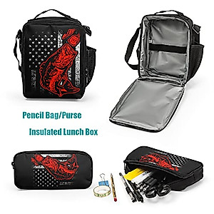 Bass Fishing Lure Teens School Backpack Set American Flag Canvas Girls Boys School Bags Travel Bookbags 3 in 1