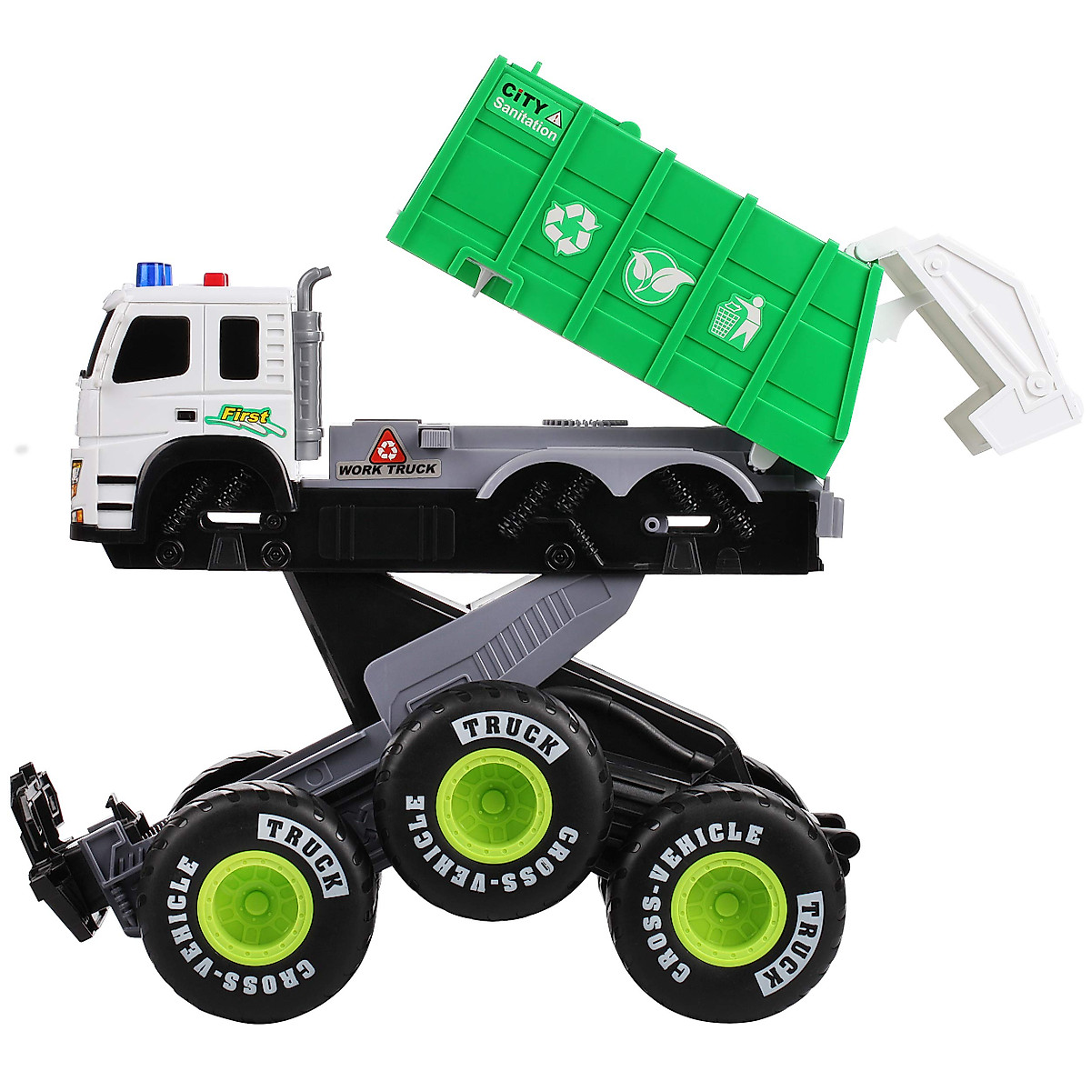 Dazmers Friction Powered Monster Garbage Truck with Lights and Sounds, Transform Recycling Truck Vehicle Toy, for Boys and Girls Ages 3+