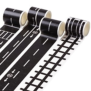 TOYANDONA 4 Rolls Black Tape, Car Road Tape Track Toy DIY Traffic Washi Tape and Traffic Sign Stickers Kids Race Cars Decorations Party Favor