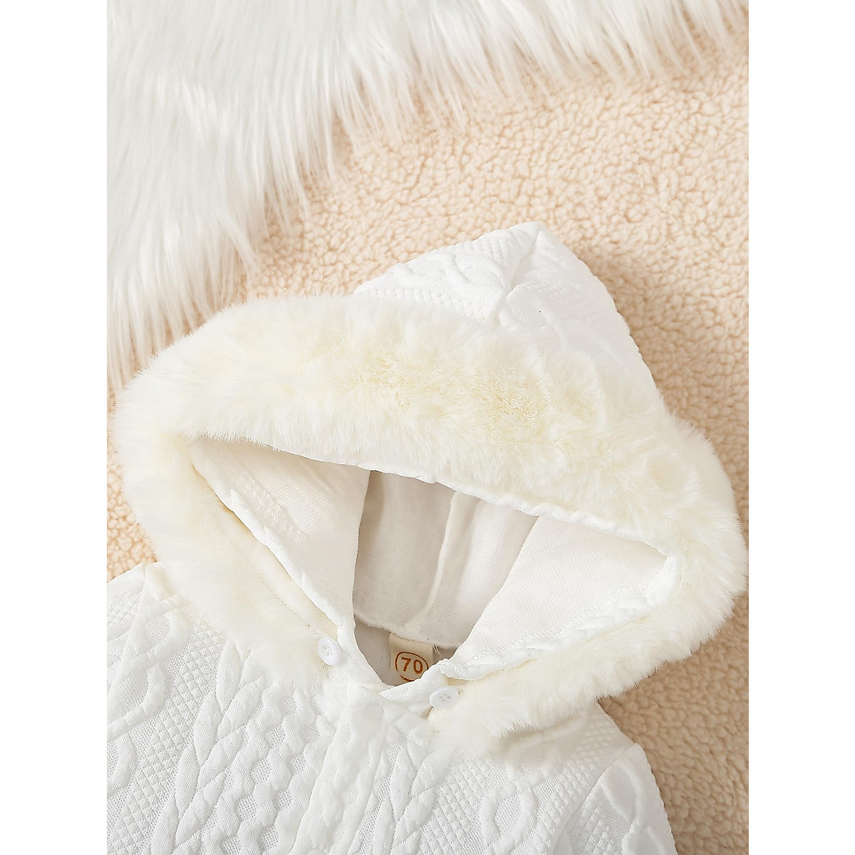 MIEKISA Baby Boys and Girls Winter Long Sleeve White Hooded Romper Infant Outfit (White, 3-6M)