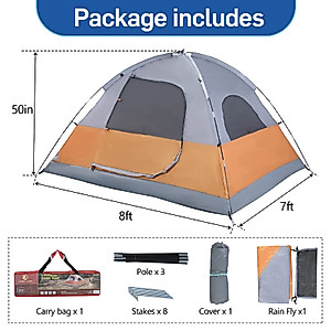 LET'S CAMP 3 Person Backpacking Tent,Portable Lightweight Waterproof Windproof Easy Setup Backpacking Tent,Great for Camping Hiking Mountaineering,Orange+Grey