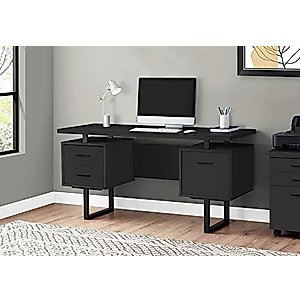 Monarch Specialties Laptop/Writing Floating Desktop-3 Storage Drawers-Reversible-Large Home Office Computer Desk, 60" L, Black/Black
