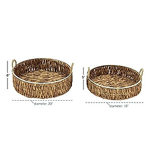 Deco 79 Dried Plant Handmade Woven Tray, Set of 2 18", 20"W, Brown