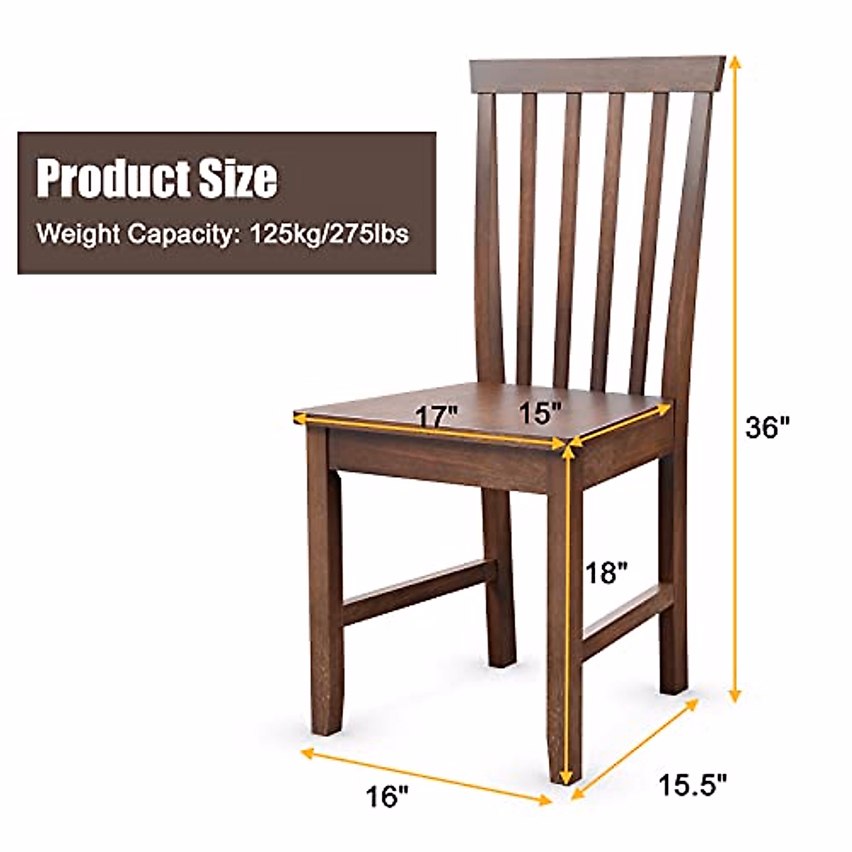 Giantex Wood Dining Chair, Set of 2 Traditional Side Chair w/High Slat Back, Rubber Wood Legs, 100 Degree Curved Backrest Spacious Seat, Versatile Farmhouse Dining Chairs for Kitchen Dining Room