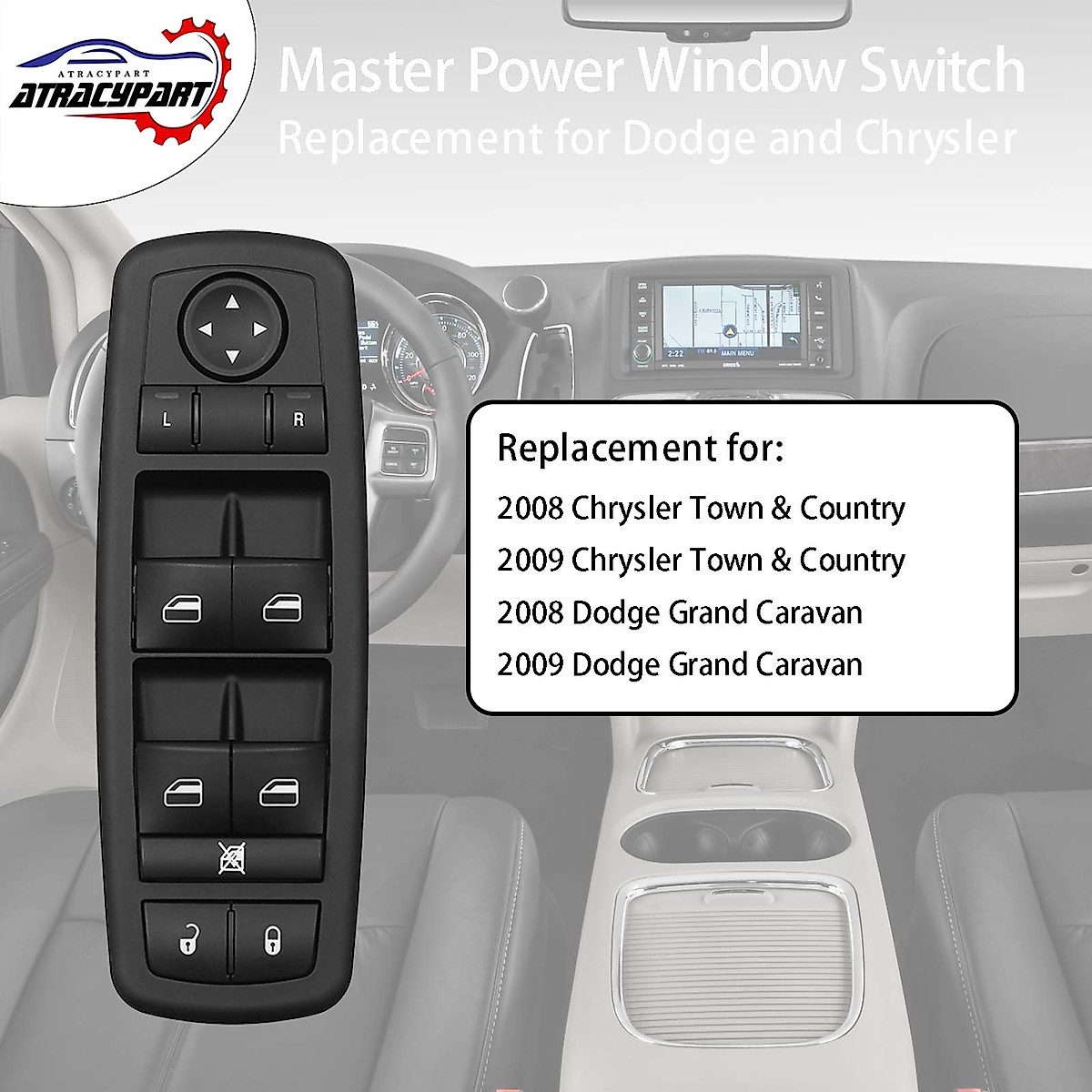 Master Power Window Switch Front Left Driver Side | 3 PINS + 0 PIN | Replacement for 2008-2009 Chrysler Town & Country Dodge Grand Caravan | Replaces# 4602535AG, 4602535AF, 4602535AC, 901-401R