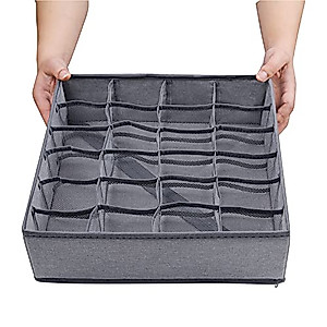 Bructhun Sock Underwear Drawer Organizers, 3 Pack Closet Organizers and Storage Boxes, 64 Cells Wardrobe Cabinet Dividers, 24+24+16 Grey