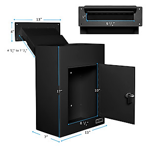 Durabox D700 Through the Wall Drop Box, Tubular Key Locking Secure Mailbox with Adjustable Chute Deposit, Pre-Drilled Mounting Holes - Safe Steel Mail Box (Black)
