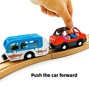 Magnetic Trains Cars Playset Wooden Train Track Accessories Station Wagon Train Set for Toddlers 3-5 Wooden Train Sets for Boys Ages 3-4-7 (Wagon Set)