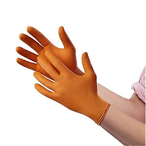 Venom Steel Orange Nitrile Gloves, 8 Mil Thick, 50 Count, Maximum Grip Textured Disposable Gloves, Puncture and Rip Resistant, Hi-Visibility Orange, One Size Fits Most