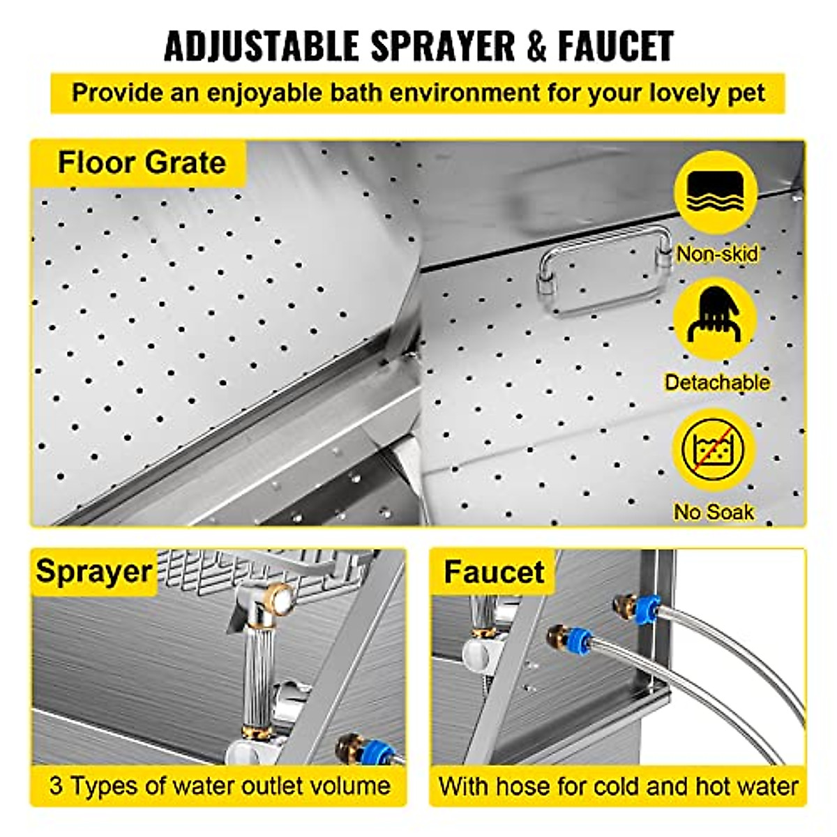 VEVOR 34" Pet Grooming Tub Stainless Steel Dog Wash Station Pet Washing Station and Dog Bath Tub Water-Resistant Grooming Tub for Dogs with Removable Door & Ladder on The Left
